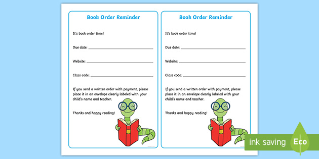 * NEW * Book Order Reminder Editable Notes