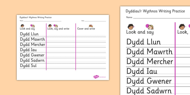 Days of the Week Welsh Writing Worksheets | Twinkl Wales