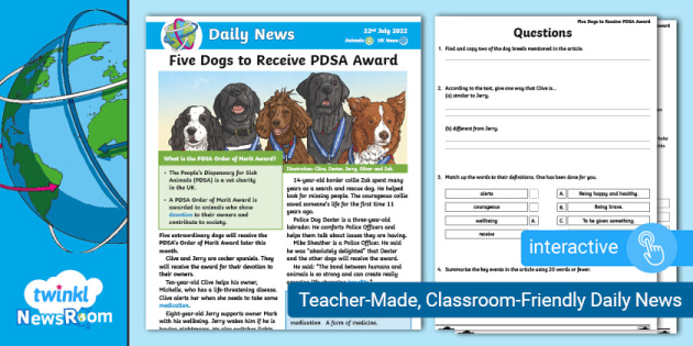 Five Dogs to Receive PDSA Award - Daily NewsRoom Story