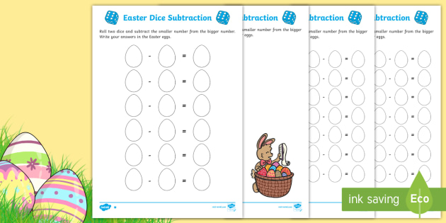 Differentiated Easter Dice Subtraction Worksheet / Worksheet