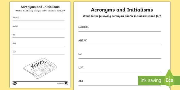 Identifying Acronyms and Initialism Assessment Sheet