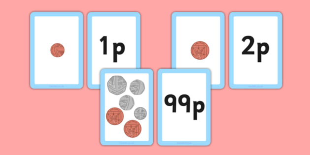 Money Matching Cards to 99p Mixed New Coins