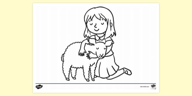 Stroking a Lamb Colouring Sheet | Colouring Sheets | Twinkl