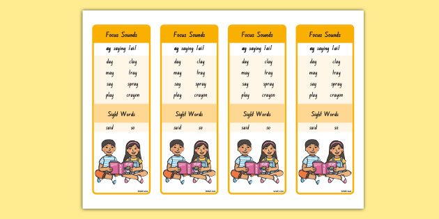 'ay' saying /ai/ Focus Words Bookmarks - Level 5 Week 1