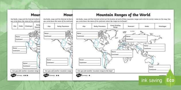 Labelling Mountain Ranges of the World (teacher made)