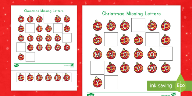 Christmas Ornaments Missing Letters Cut and Paste Activity
