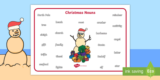 Australian Christmas Nouns Word Mat - Vocabulary, noun