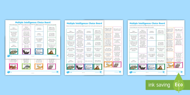 * NEW * Multiple Intelligences Choice Board Differentiated Worksheet