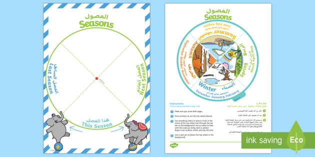 Seasons Sequencing Wheel Display Calendar Arabic/English