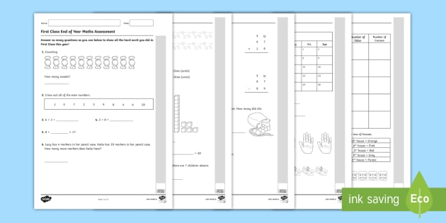 First Class End of Year Assessment Pack | Maths Worksheets