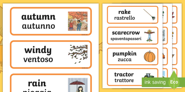 Autumn Word Cards English/Italian - Autumn Topic Word Cards