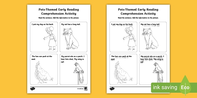 Pets-Themed Phase 3 Kindergarten Reading Comprehension Activity