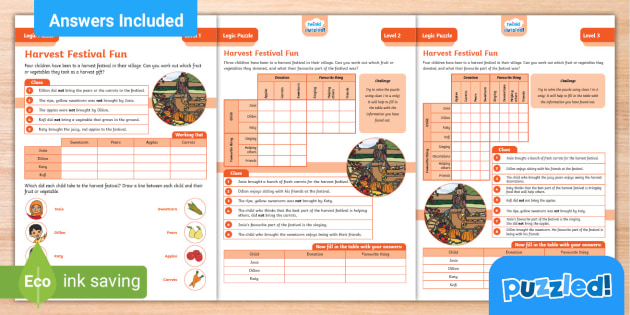 Fun Harvest Festival Logic Puzzle Pack - Kids Puzzles