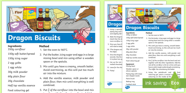 Dragon Biscuit Recipe (teacher made)