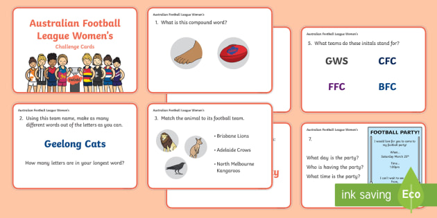 Women's Australian Rules Football Literacy Challenge Cards