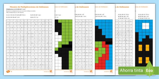 Mosaico de Multiplicaciones de Halloween