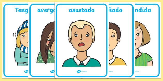 Emotions and Expressions Posters Spanish - feelings, emotions, facial, sad