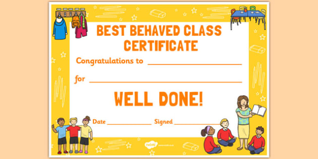 👉 Best Behaved Class Reward Certificate
