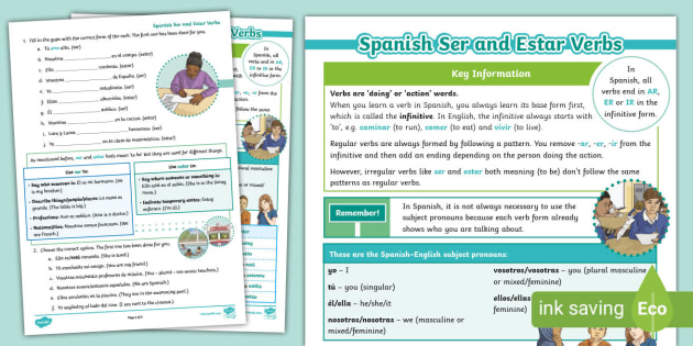 Worksheet Spanish Verb Ser
