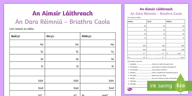 Aimsir Láithreach Verbs 'Bailigh', 'Eirigh' and 'Fáiltigh'