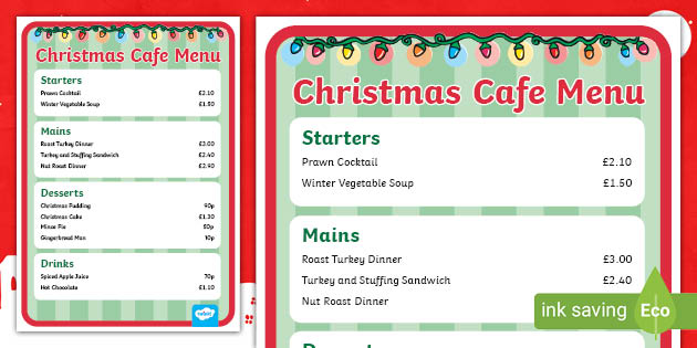 Christmas Cafe Role Play Menu - christmas caf (teacher made)