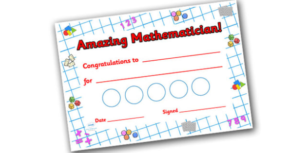 Numeracy Themed Sticker Reward Certificate 30mm