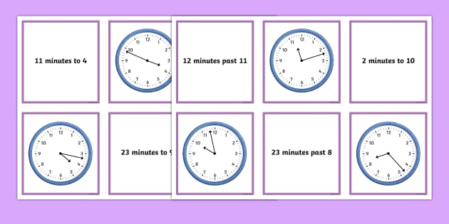 Time Pairs Matching Cards