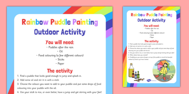 Rainbow Puddle Painting Outdoor Activity - colour, EYFS, art, activity