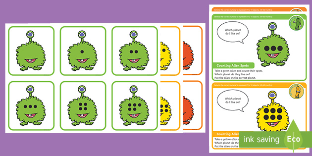 EYFS Maths Number Recognition Chilli Challenges: Counting Alien Spots to 10