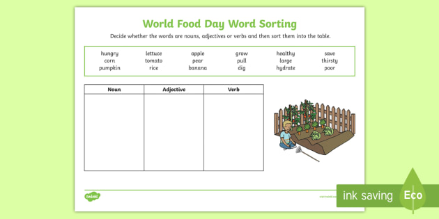 World Food Day Word Sorting Worksheet (teacher made)