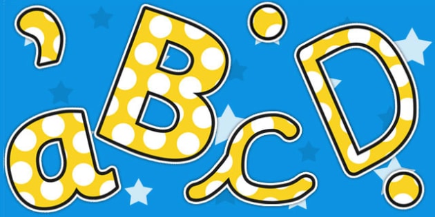 Yellow and White Spots Themed Display Lettering - Display, Letters, gold