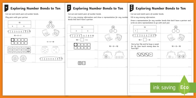 Exploring Number Bonds to Ten Differentiated Worksheet / Worksheets