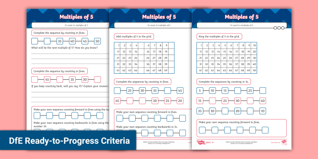 👉 Year 1 Multiples of 5 Maths Differentiated Activity Sheets