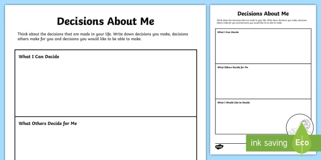 Decisions About Me Worksheet