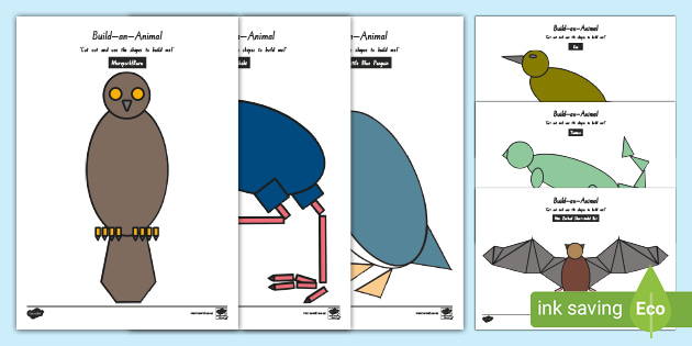 New Zealand Creatures Build-a-Shape Activity (teacher made)