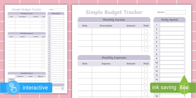 Simple Budget Tracker | Twinkl Busy Bees (Teacher-Made)