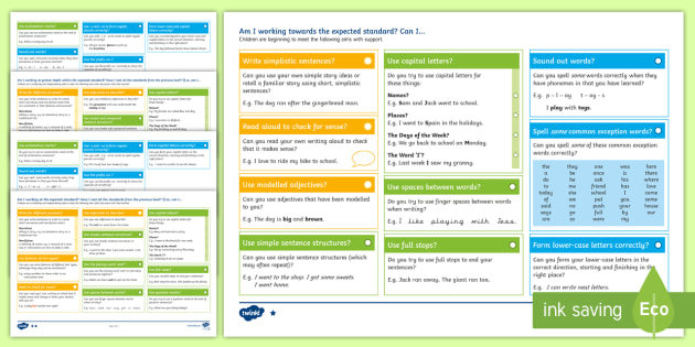 Y1 Writing Assessment I Can Statements with Worked Examples Assessment Pack