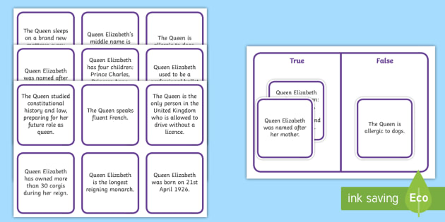 The Queen True or False Sorting Cards