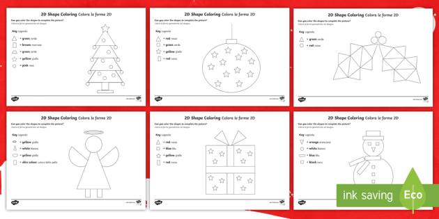 Christmas Colour by 2D Shape Worksheet / Worksheet English/Italian