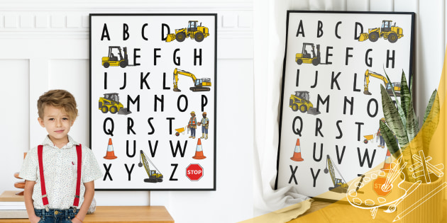 Alphabet Construction Vehicles Poster | Twinkl Art Gallery