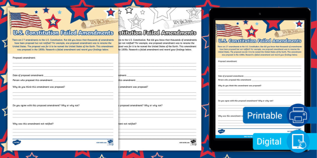 U.S. Constitution Failed Amendments Activity (teacher made)