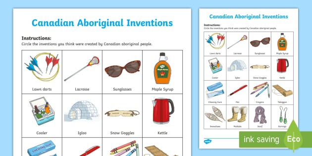 Canadian Aboriginal Inventions Activity (teacher made)