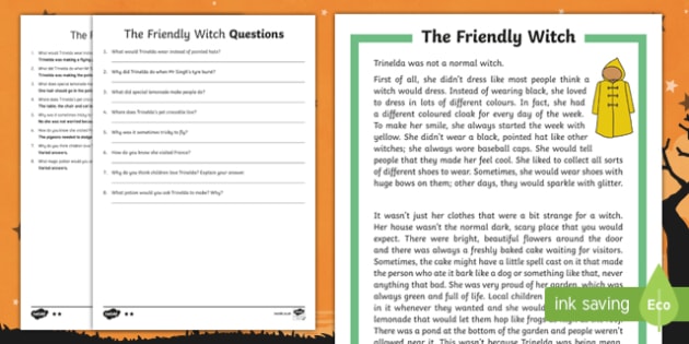The Friendly Witch Differentiated Reading Comprehension Activity