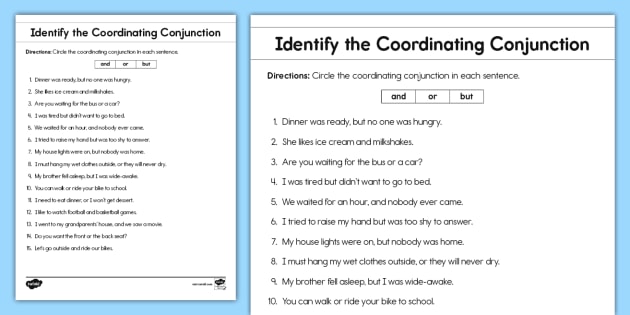 coordinating conjunction worksheet grade 8