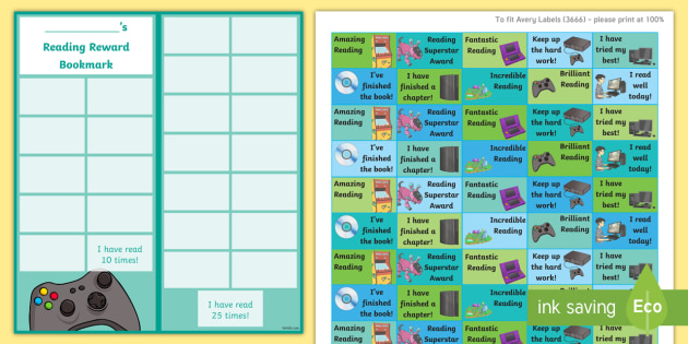KS2 Video Games Themed Reading Sticker Reward Bookmarks