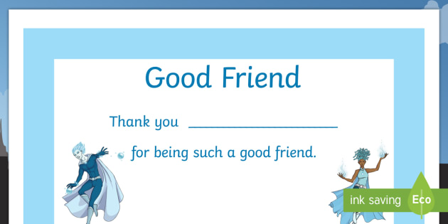 Superhero Good Friend Certificate (creat de profesori)