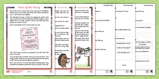 Part of the Party Reading Comprehension Activity