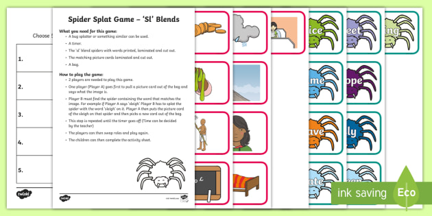 Spider Splat 'sl' Blends Game (teacher made)