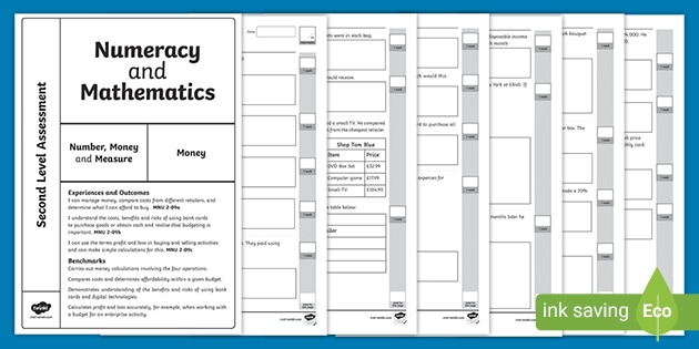 Second Level Numeracy and Mathematics Assessment - Money