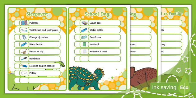 Outing Checklists - Dinosaur Theme (Teacher-Made)